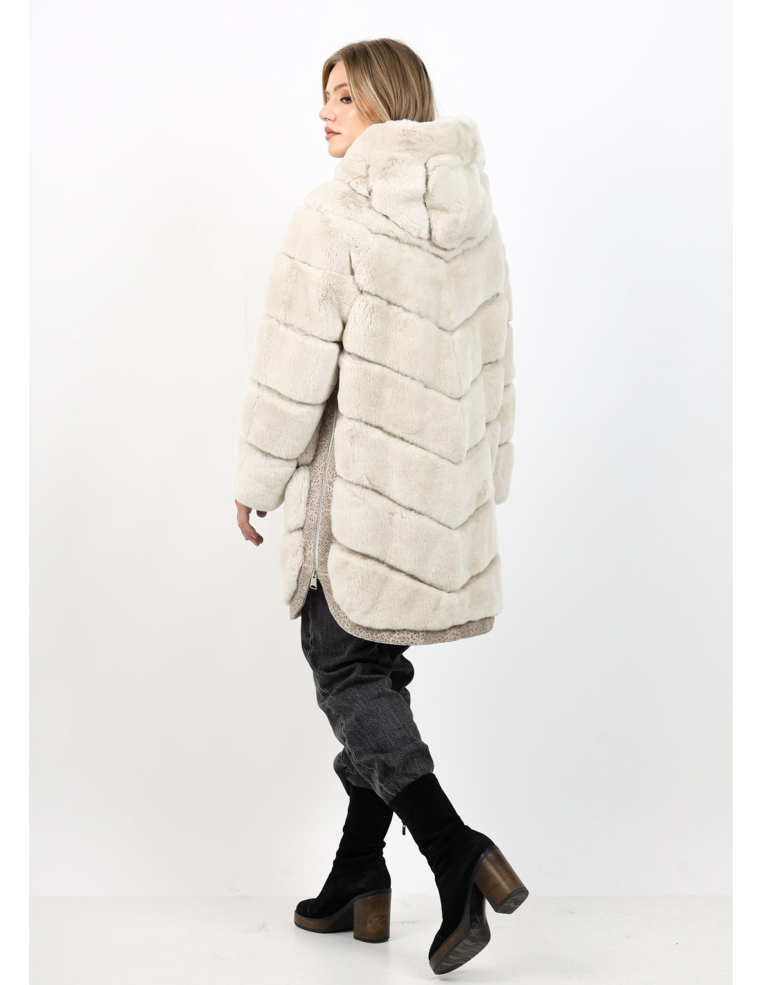 Haină din Blană de Iepure Chinchilla Rex Model Mara