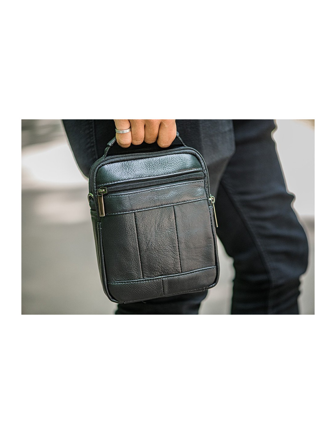 GEANTA BARBATI DIN PIELE NATURALA NEAGRA SMOOTH CARRIER